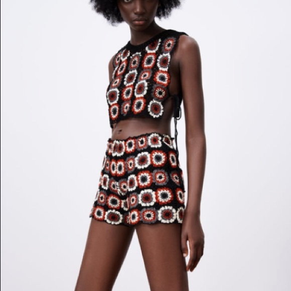 Zara | Shorts | Zara 2 Pieces Floral Crochet Top And Shorts Matching ...